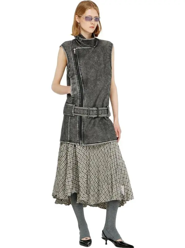 DIESEL® Biker-style Sleeveless Mini Dress With Belt - Grey
