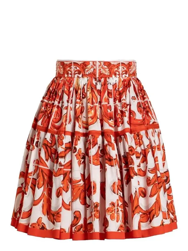 Dolce & Gabbana Maiolica Print Cotton Tiered Skirt - Multicolor