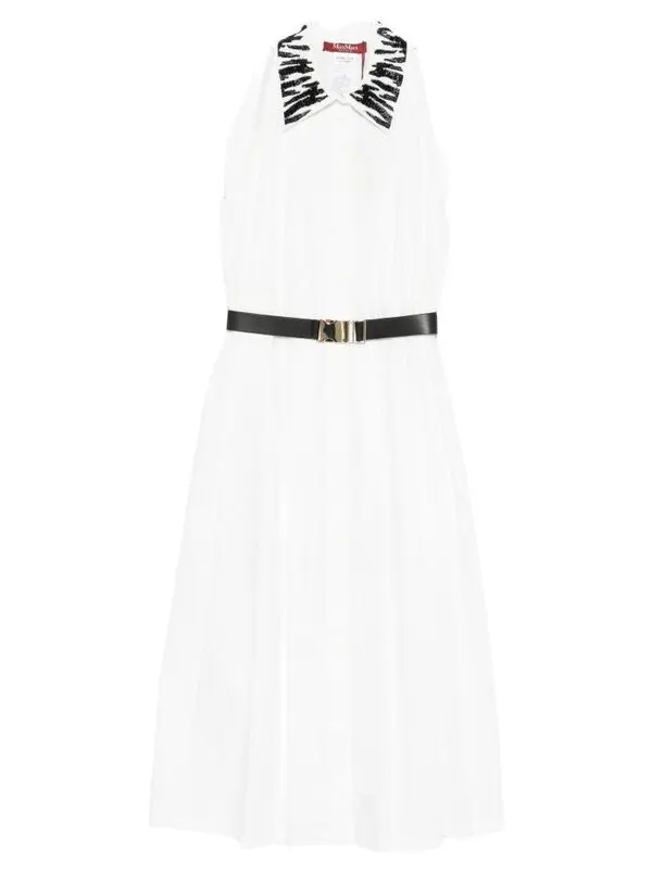 Max Mara Cotton Blend Midi Dress With Embellished Collar - Multicolor