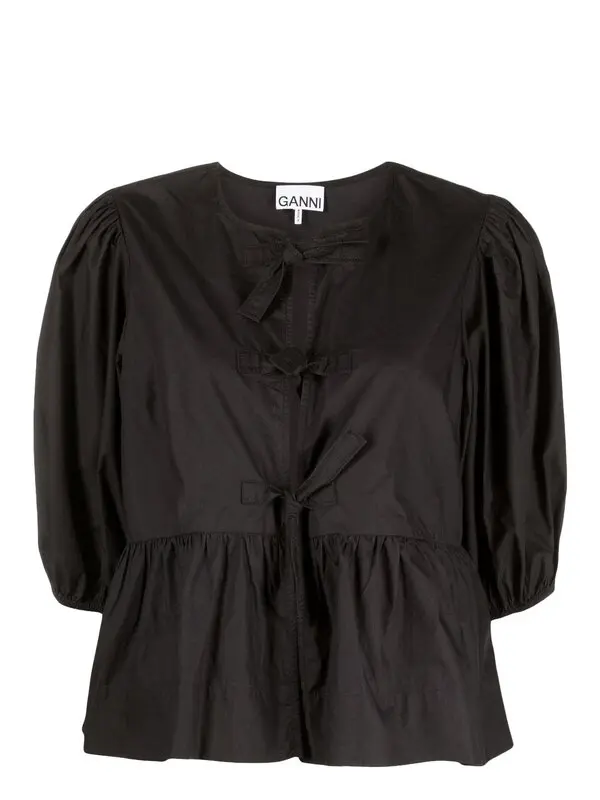 GANNI Puff Sleeve Peplum Top - Multicolor