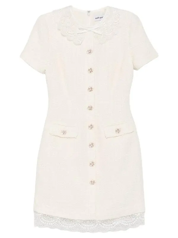 SELF-PORTRAIT Bouclé Mini Dress With Lace Trim - Multicolor