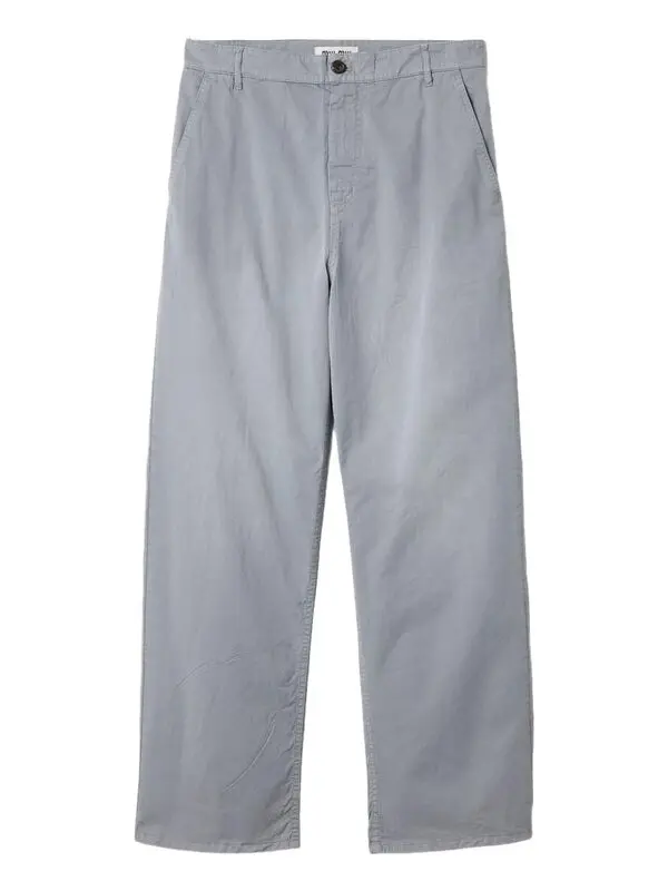 Miu Miu Cotton Trousers With Embroidered Logo - Multicolor