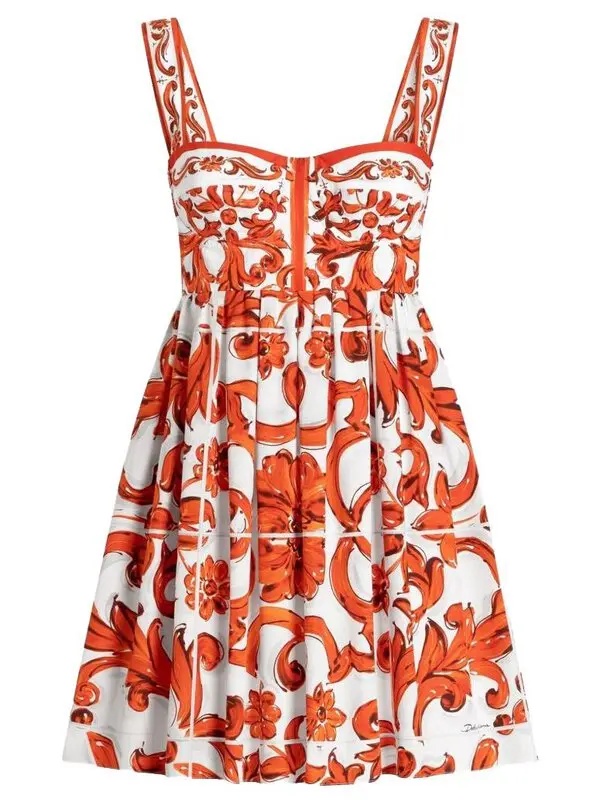 Dolce & Gabbana Maiolica Print Cotton Dress - Multicolor
