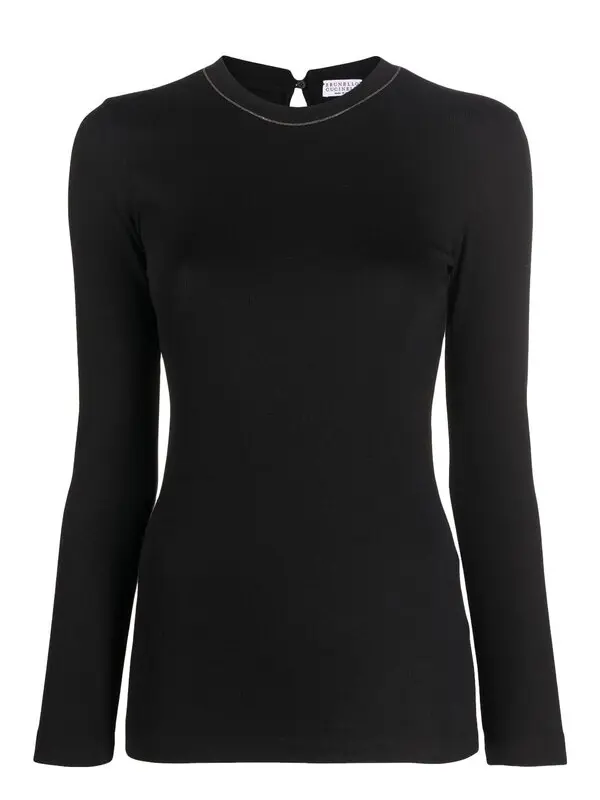 Brunello Cucinelli Cotton Blend Fine Knit Long Sleeve Top - Multicolor