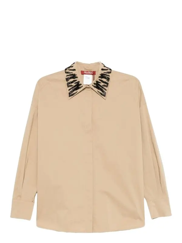 Max Mara Cotton Blend Shirt With Embellished Collar - Multicolor
