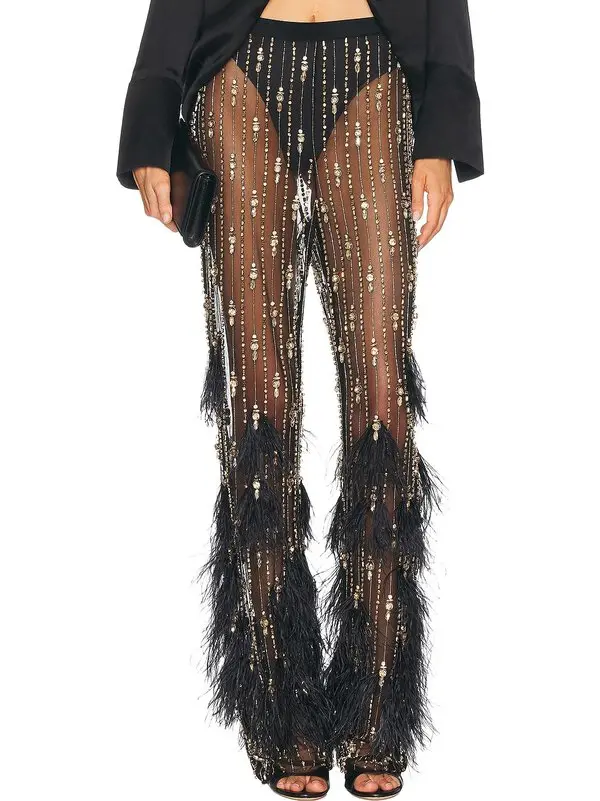 Lapointe Deco Stripe Embroidery Flare Pant - Black