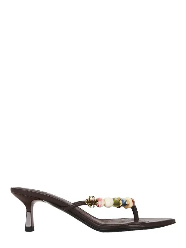 Casablanca Beaded Kitten Heel Sandals - Brown
