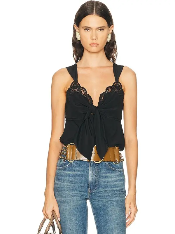 Chloé Tie Front Tank Top With Lace Trim - Black