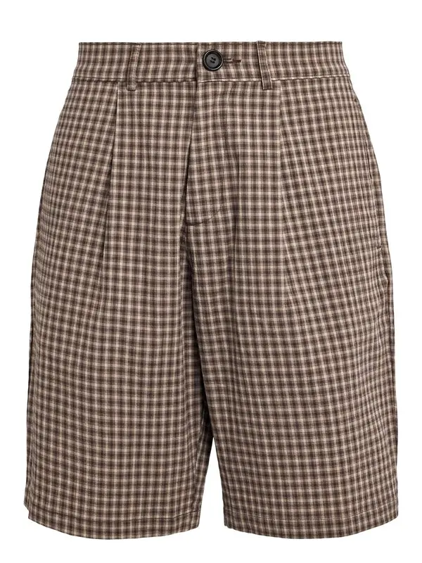 Oliver Peoples Pleated Check Chino Shorts - Brown