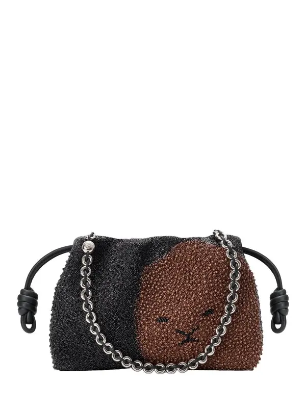 Loewe Medium Beaded Lion Flamenco Clutch Bag - Black