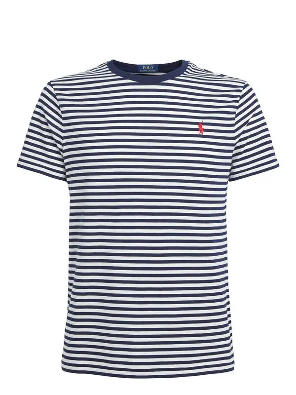 Polo Ralph Lauren Cotton Stripe Polo Pony Slim T-shirt - Navy