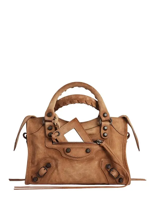 Balenciaga Mini Waxed Suede Le City Top-handle Bag - Brown