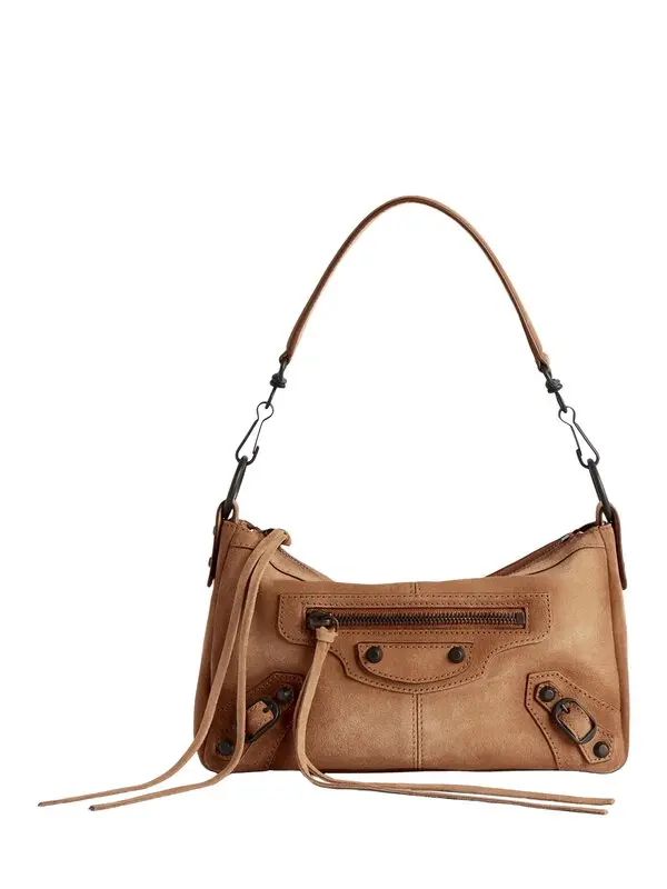 Balenciaga Mini Suede Le City Moto Shoulder Bag - Brown