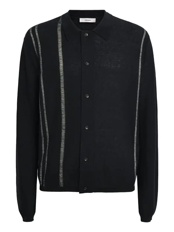 Commas Cotton-cashmere Stripe Cardigan - Black