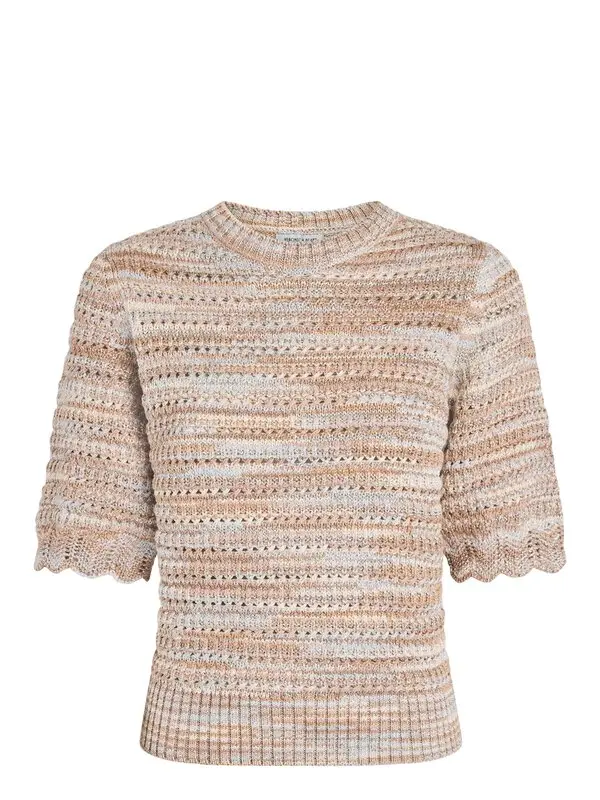 Veronica Beard Cotton-blend Short-sleeve Sweater With Metallic Fibers - Beige