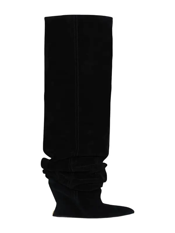 Balmain Suede Knee-high Wedge Boots - Black