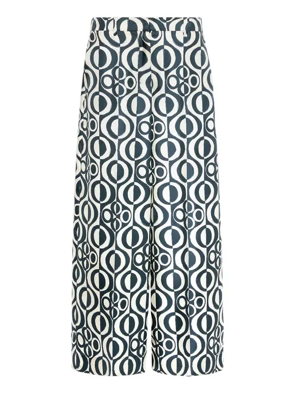 Max Mara Silk Geometric Wide-leg Trousers - Navy