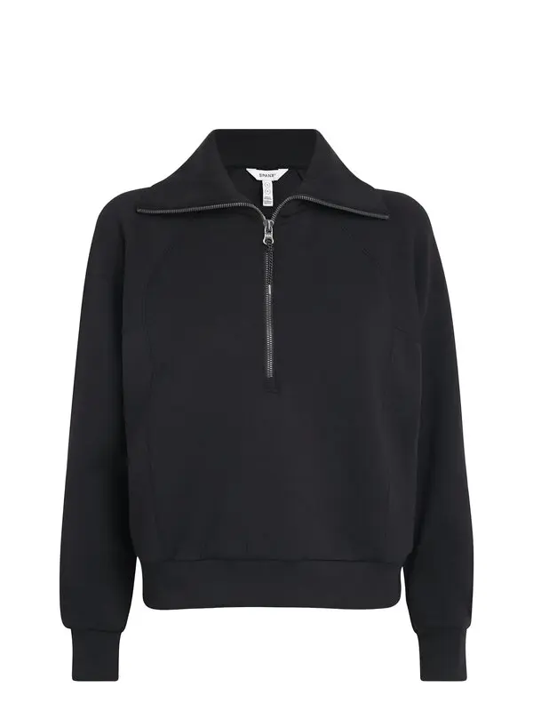 Spanx Airessentials Half-zip Sweater With Shawl Collar - Black