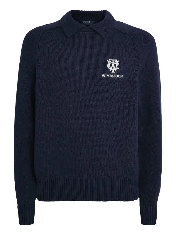Rlx Ralph Lauren Wimbledon Embroidered Cotton Knit Polo Sweater - Navy