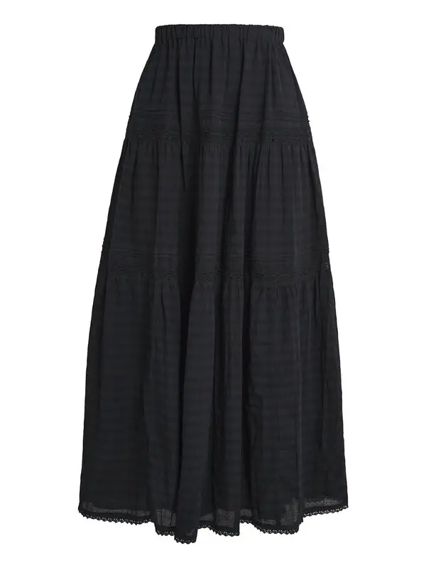 Paige Cotton Embroidered Tiered Maxi Skirt - Black