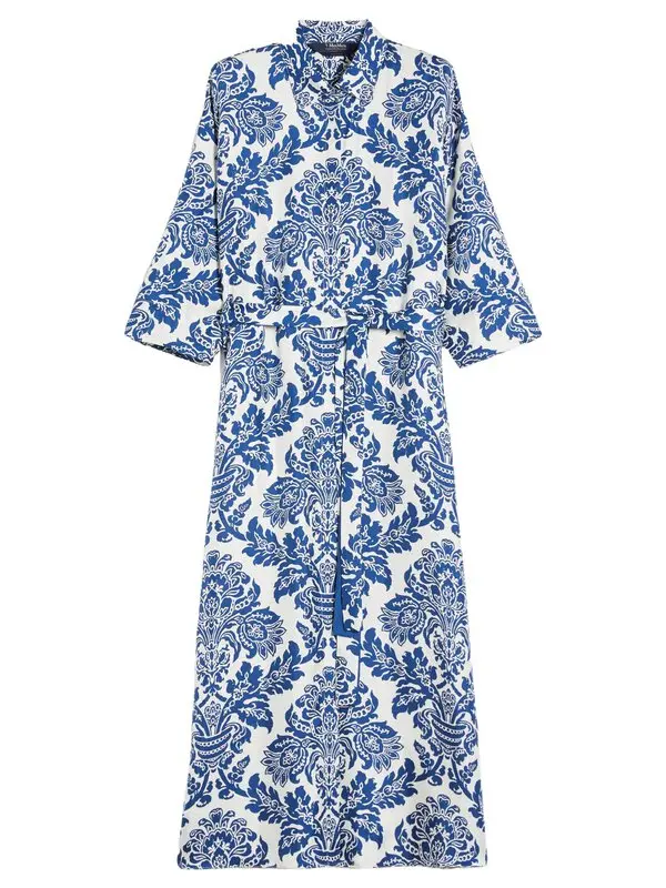 Max Mara Camelia Printed Maxi Dress With Drop Shoulders And Back Straps - Blue