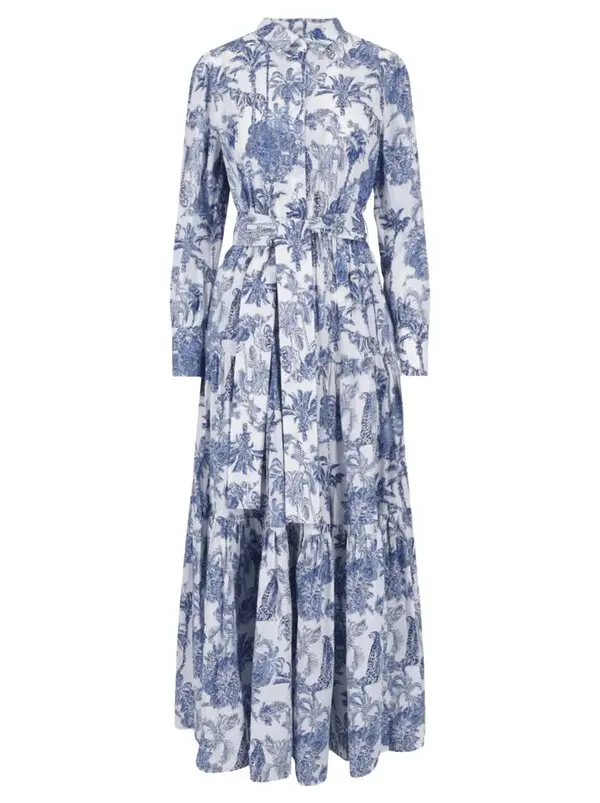 MC2 SAINT BARTH Jensen Printed Maxi Dress With Waist Tie - Blue