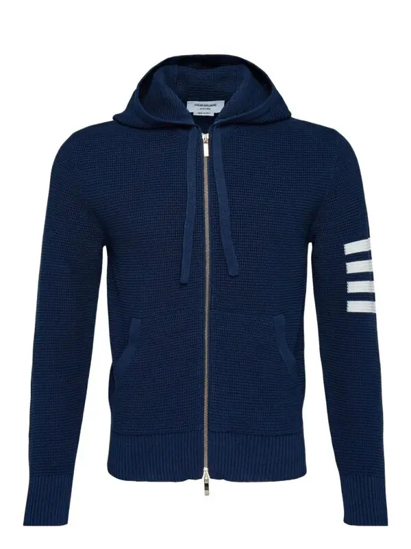 Thom Browne 4-bar Striped Waffle-knit Zipped Hoodie - Black