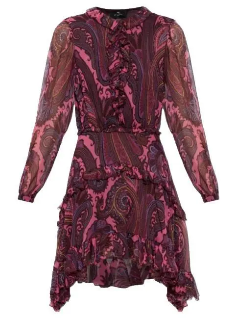 Etro Ruffled Paisley Print Long Sleeve Mini Dress - Red