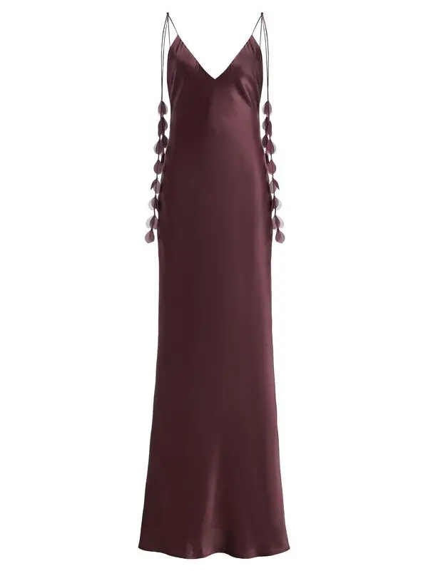 BY MALENE BIRGER Pascale Silk Maxi Slip Dress With Beaded Petal Embellishments - Purple