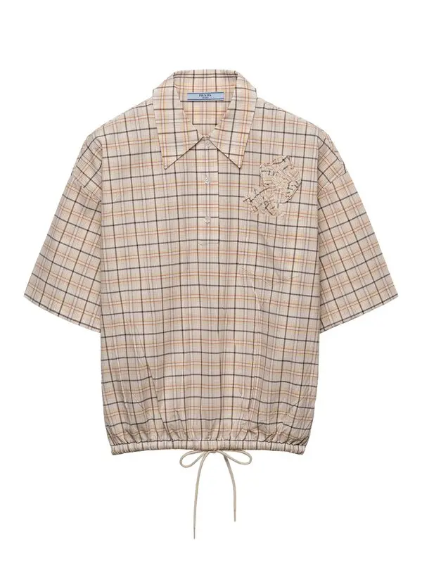 Prada Cotton Embroidered Check Shirt - Neutral