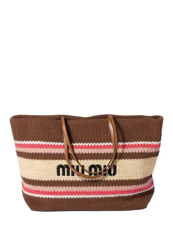 Miu Miu Woven Stripe Tote Bag - Brown