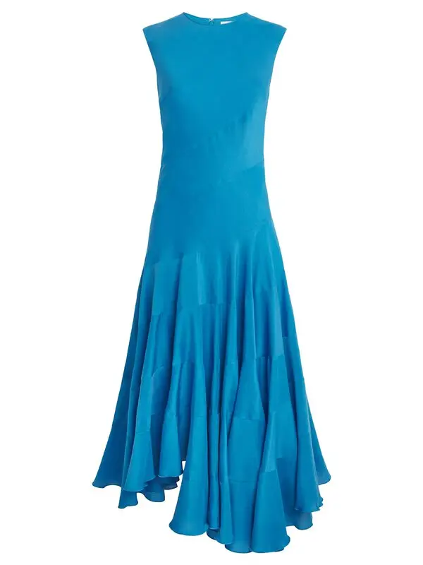 Tory Burch Cotton-silk Asymmetric Maxi Dress - Blue