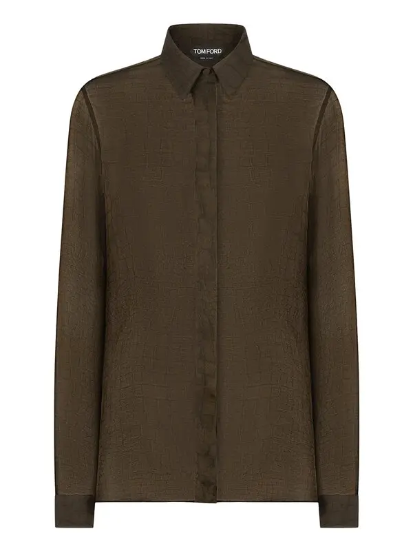 TOM FORD Silk Chiffon Crocodile Jacquard Shirt - Brown