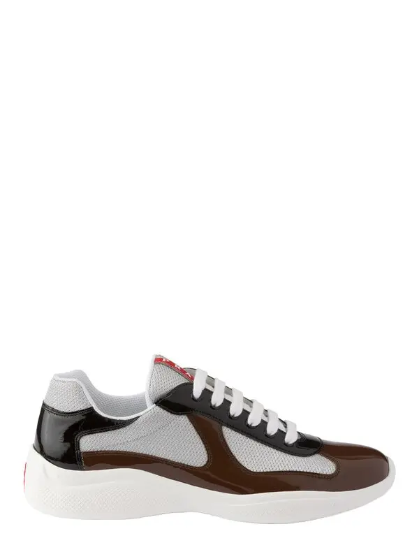 Prada America's Cup Patent Leather-mesh Sneakers - Brown