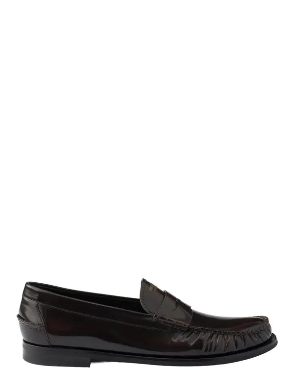 Prada Brushed Leather Loafers - Brown