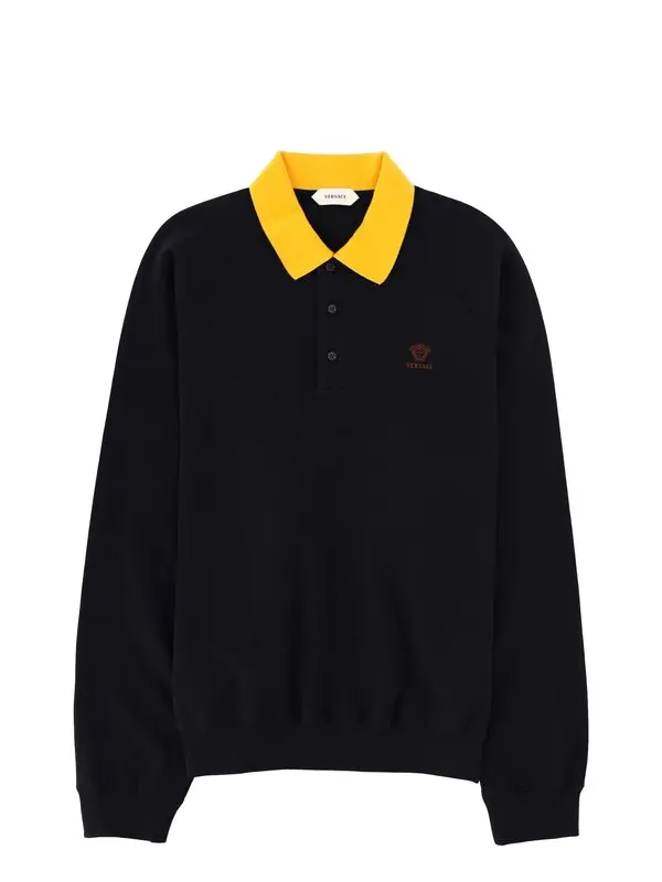 Versace Felpa Con Colletto Polo E Logo - Blue