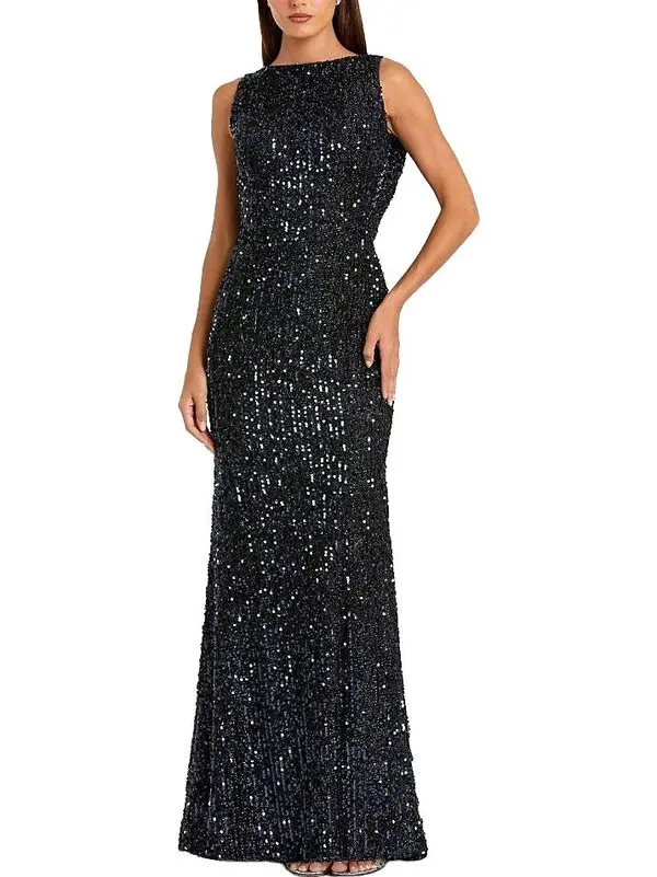 Mac Duggal Petite Sequined Sleeveless Gown - Midnight