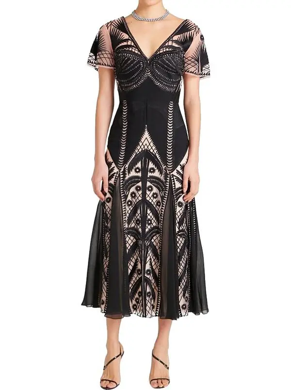 TEMPERLEY LONDON Giselle Embroidered Midi Dress - Black