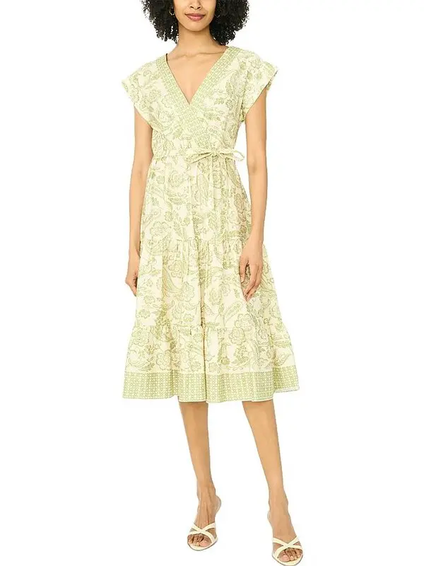 Vince Camuto Surplice Dolman Sleeve Midi Tiered Dress - Sage