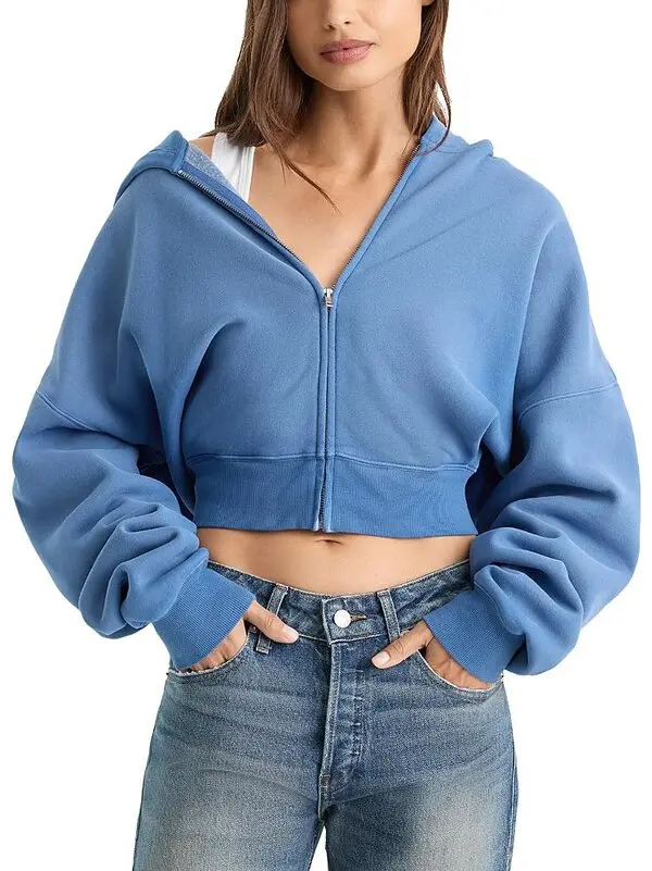 Good American Zip Up Cropped Hoodie - Blue Drift