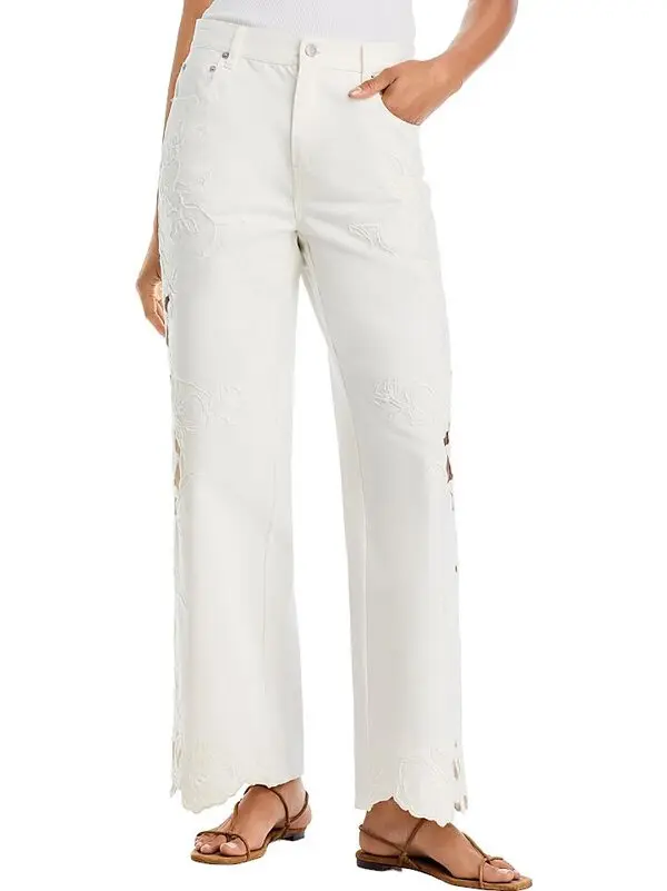 Simkhai Porter Embroidered Wide-leg Denim Pants - Marshmallow