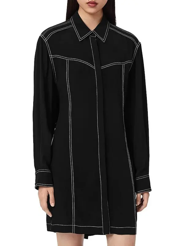ALLSAINTS Tala Shirt Dress With Contrast Stitching - Black