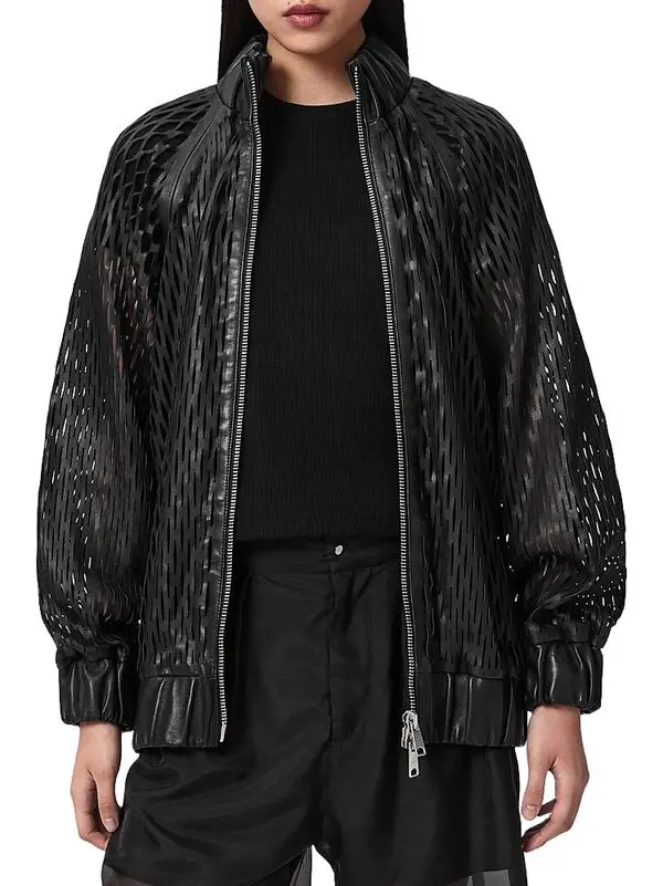 ALLSAINTS Perforated Leather Bomber Jacket - Black