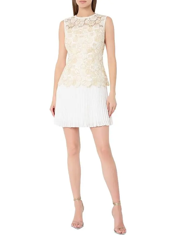 MILLY Maggie Pleated Mini Dress - Ecru