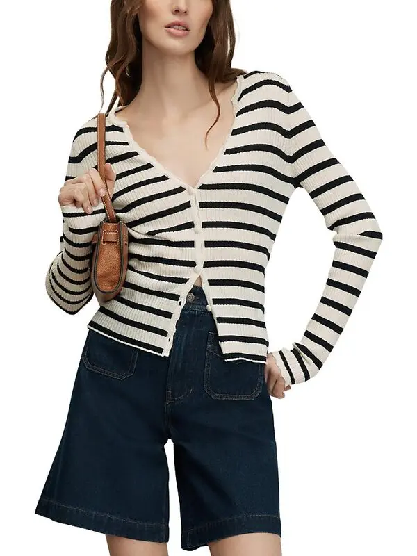 Veronica Beard Anwin Striped Merino Wool Cardigan - Dove/navy