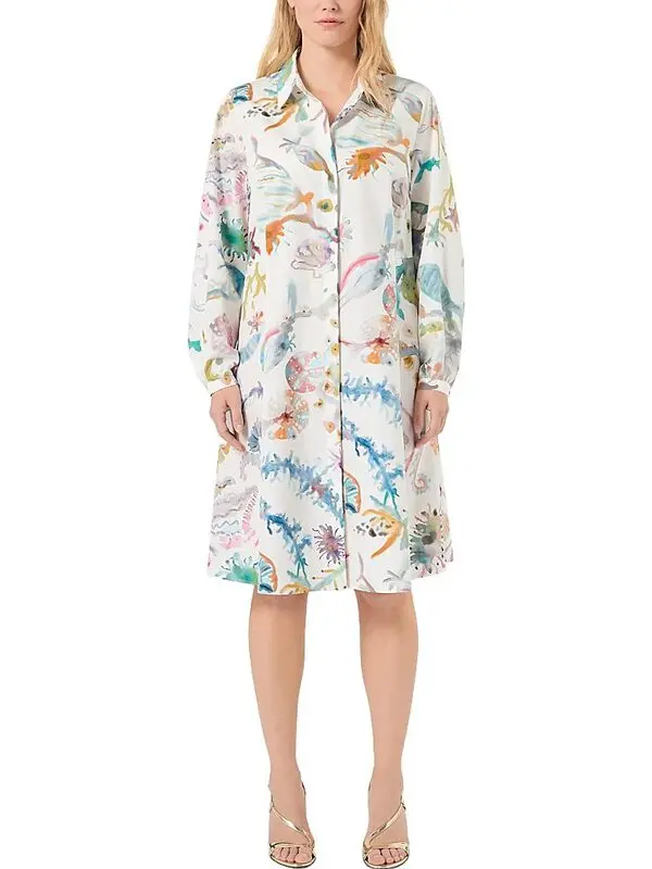 Marina Rinaldi Printed Cotton Shirt Dress - Ice
