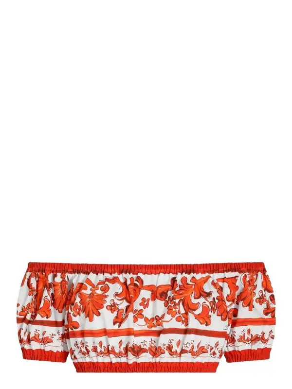 Dolce & Gabbana Maiolica Print Off-the-shoulder Cotton Poplin Top - Multicolor
