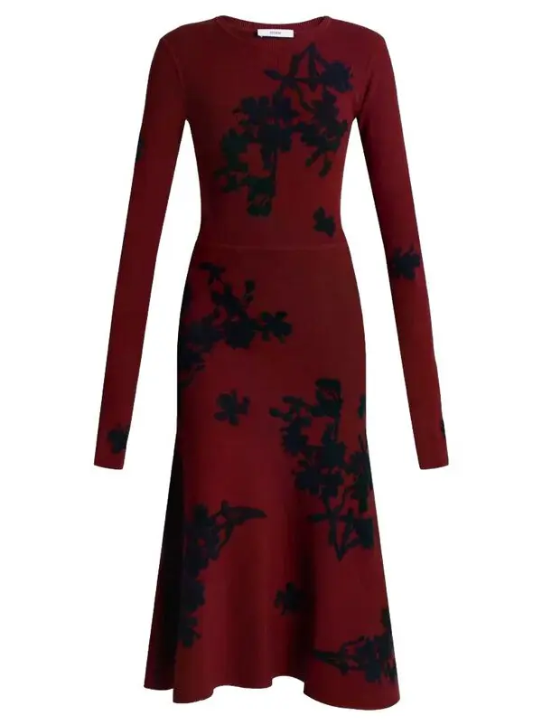 Erdem Jacquard-knit Long-sleeve Dress - Red