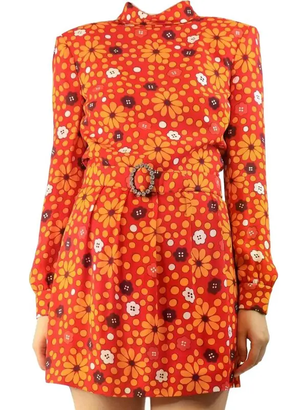 Saint Laurent Backless Mini Dress With Floral Print - Red