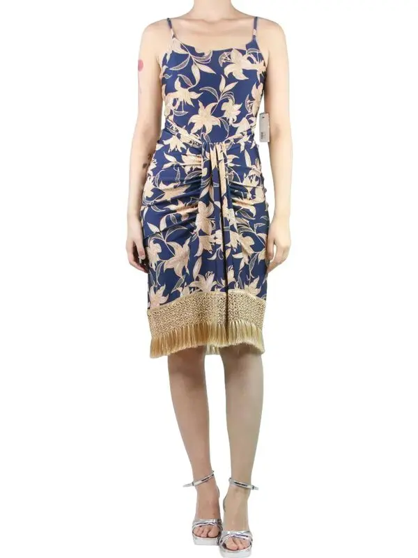 PatBO Floral Print Fringe Dress - Blue